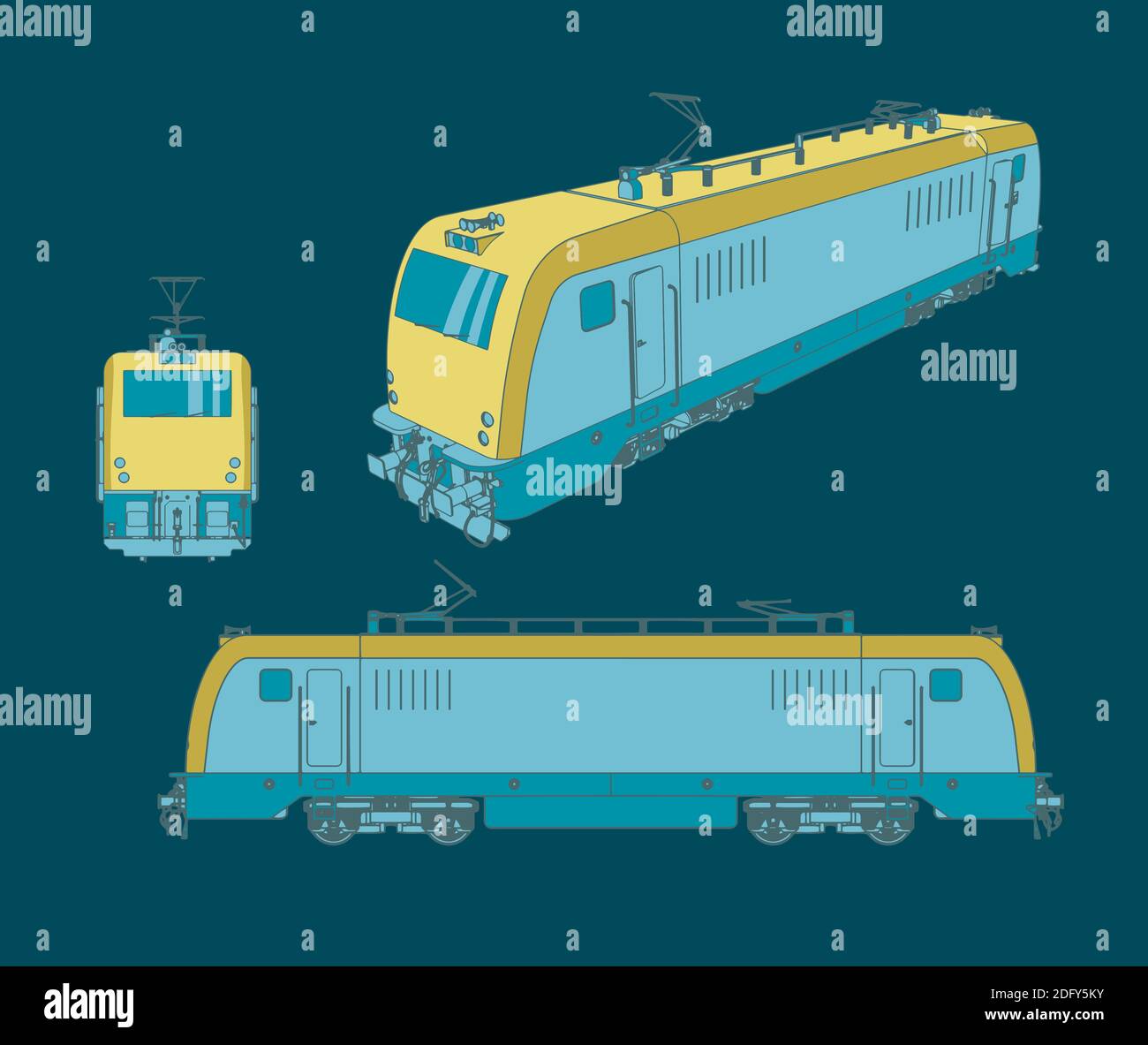 Stylized vector illustration of a Electric Locomotive drawings Stock ...