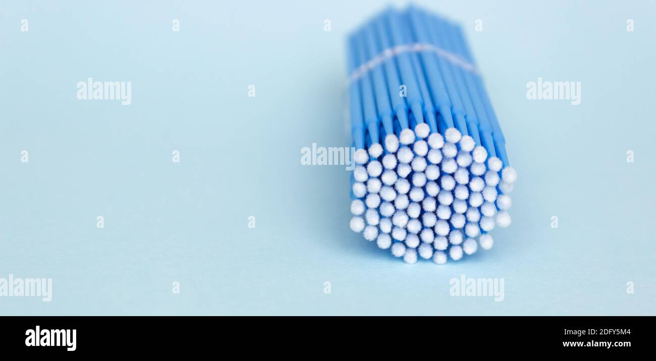 Blue microbrushes, small brushes for cleaning eyelashes and teeth. Blue ...