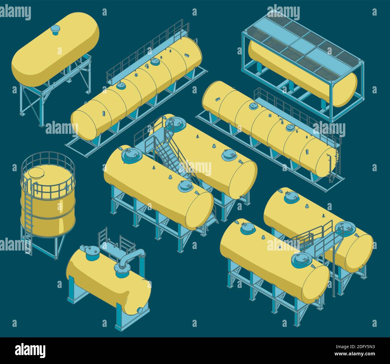 Stylized vector illustrations of Set of different storage tanks Stock ...