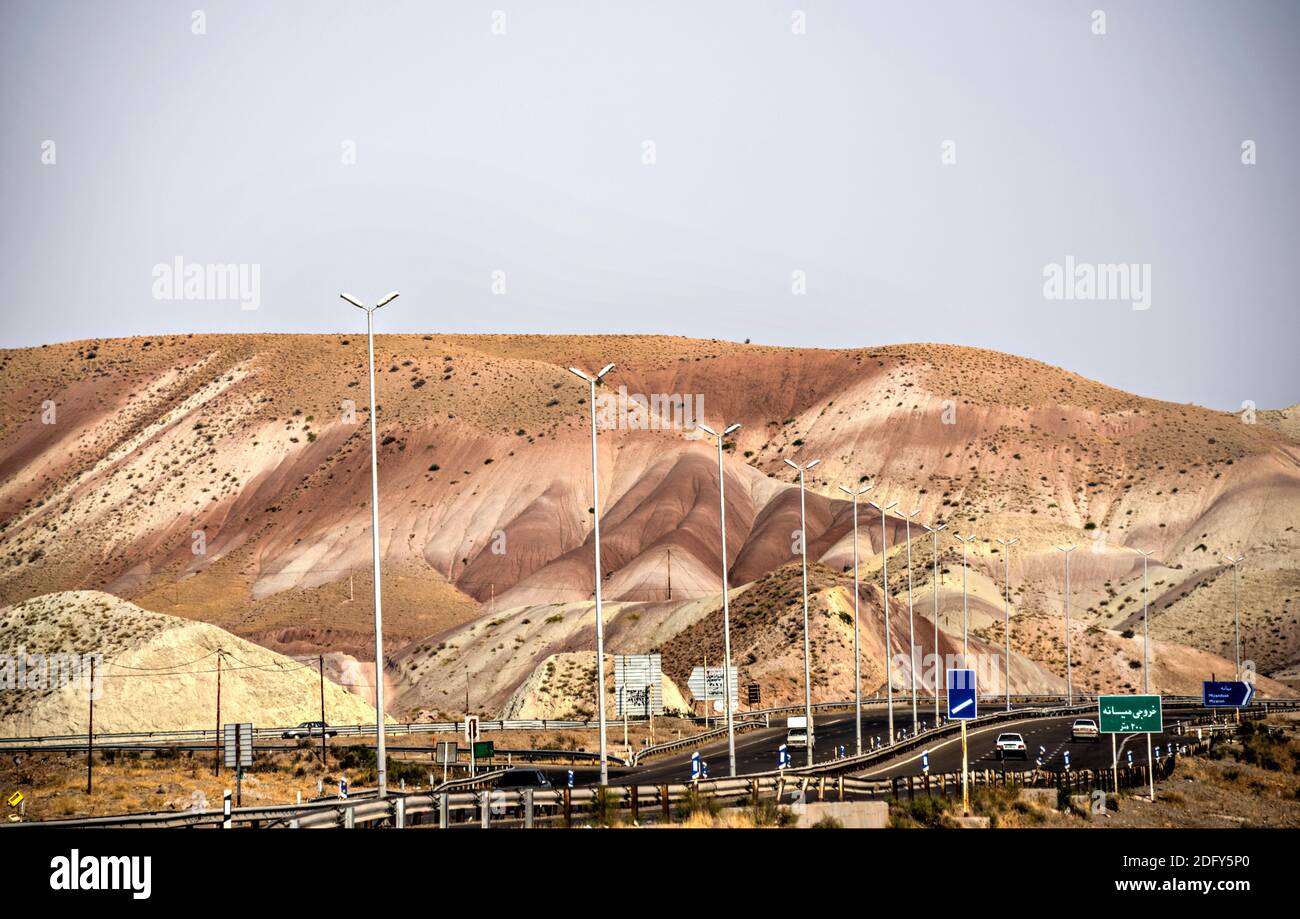 Coloured mountains in the road from Tabriz to Zanjan, East Azerbaijan ...
