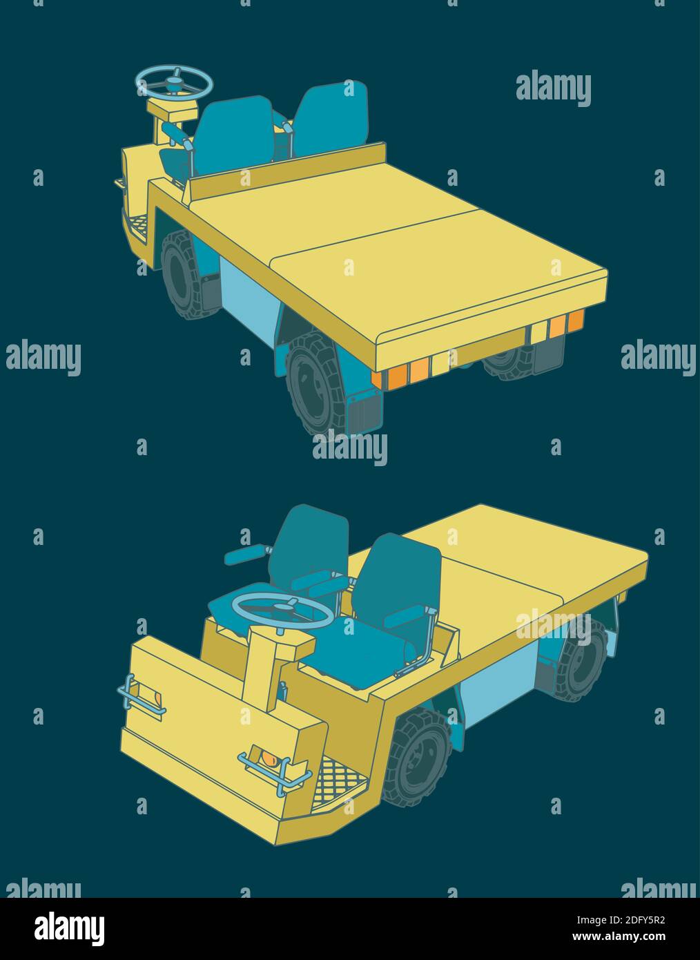 Stylized vector illustrations of Airport Baggage Towing Tractor Stock ...