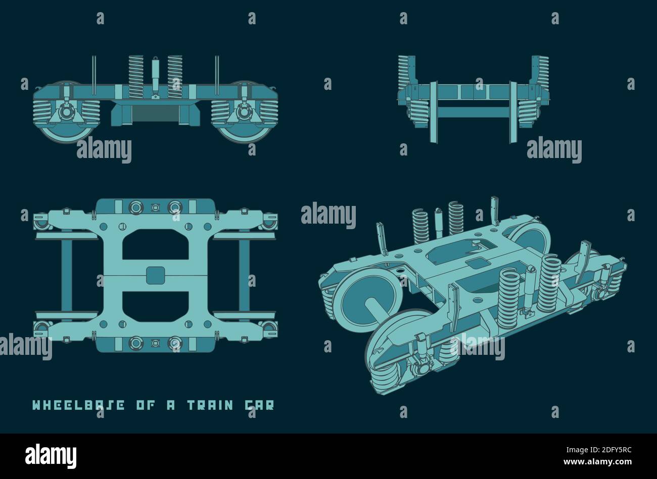 Stylized vector illustration of drawings of a Wheelbase of a train car ...