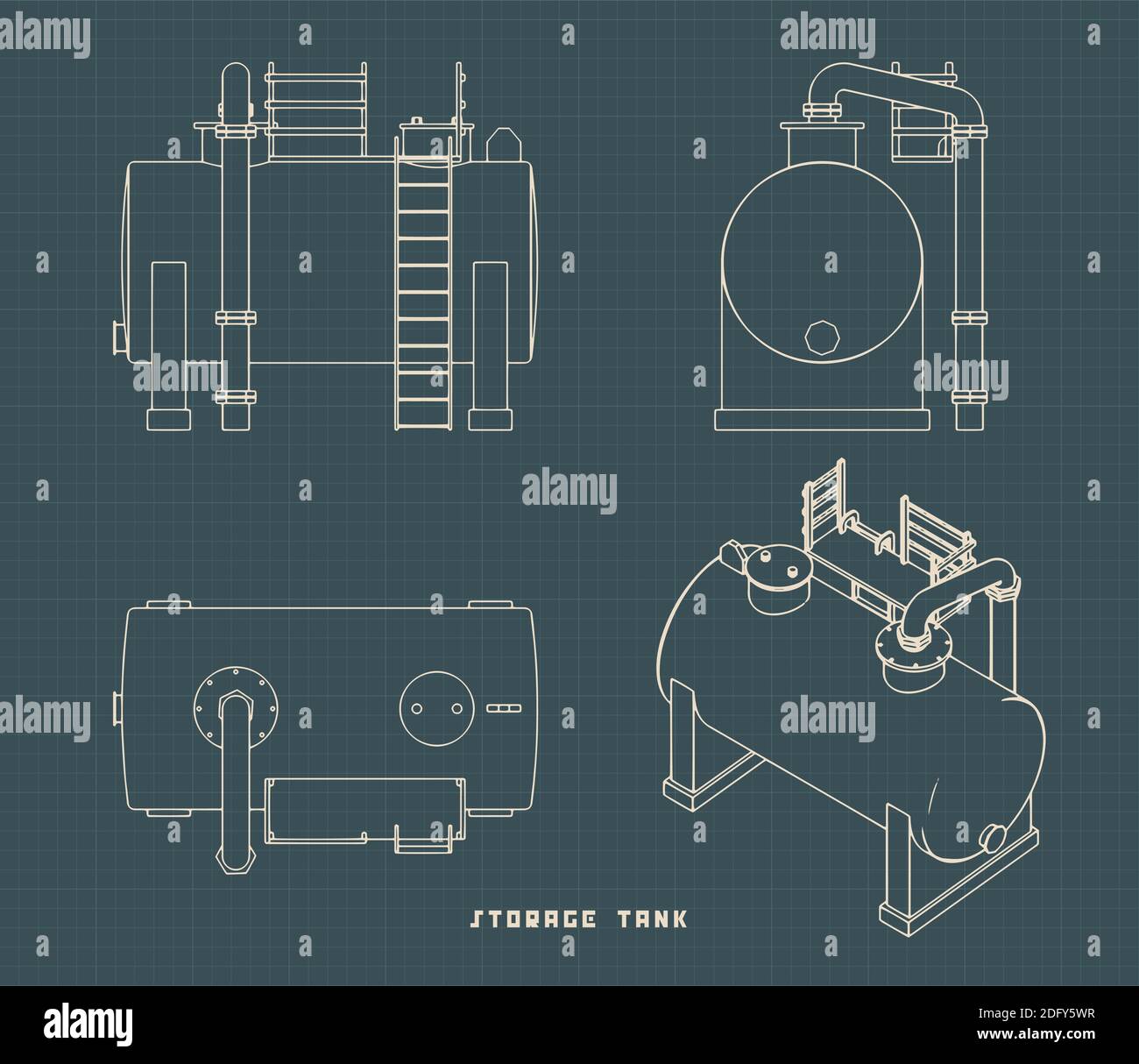 Vector illustration of drawings of a multipurpose fluid tank Stock ...