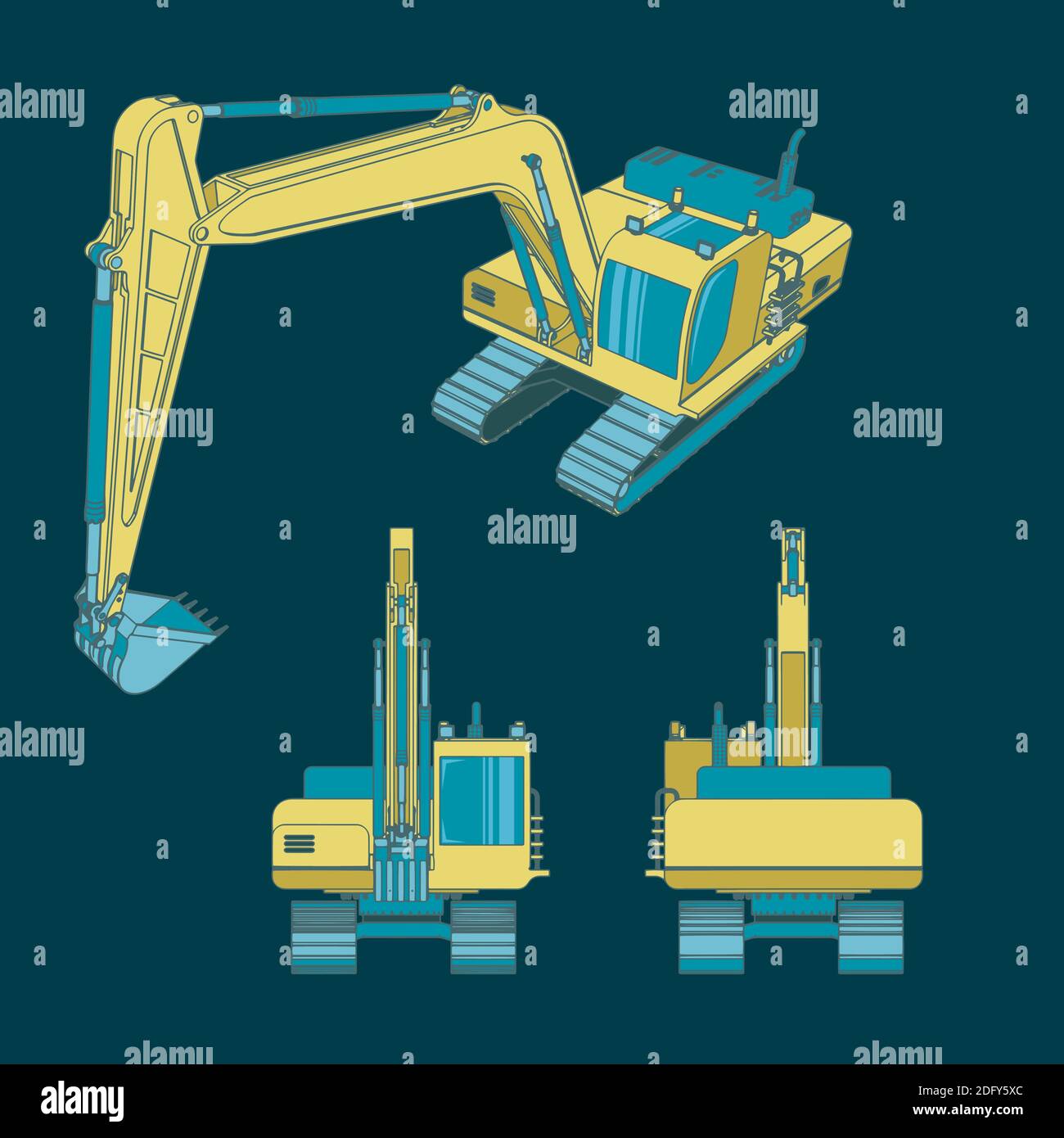 Stylized vector illustrations of Heavy Excavator drawings Stock Vector ...