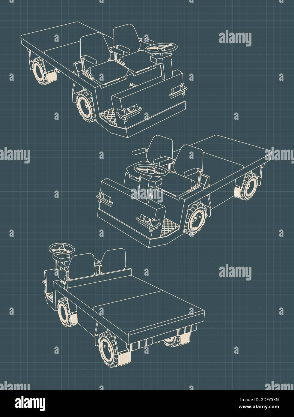 Stylized vector illustrations of Airport Baggage Towing Tractor ...