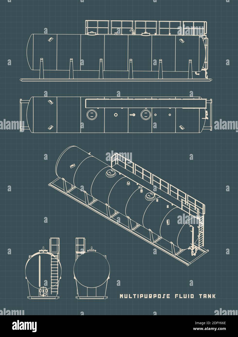 Vector illustration of drawings of a multipurpose fluid tank Stock ...