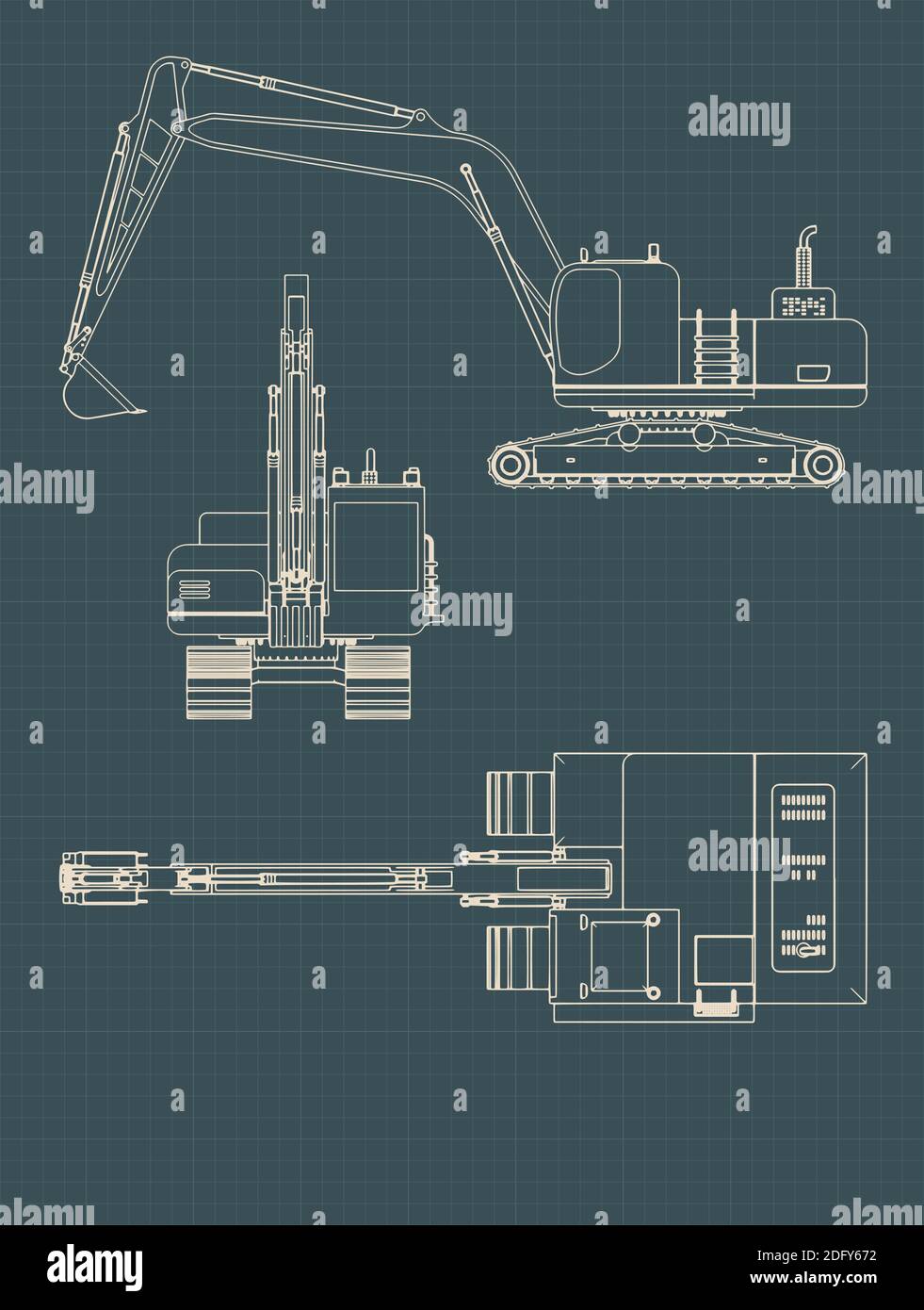 Stylized vector illustrations of Heavy Excavator drawings Stock Vector ...