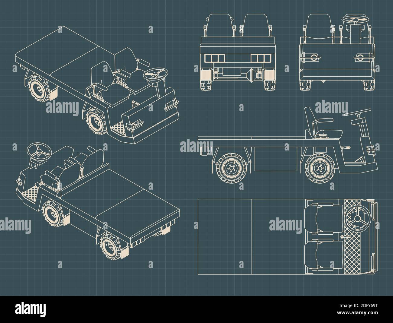 Stylized vector illustrations of Airport Baggage Towing Tractor ...