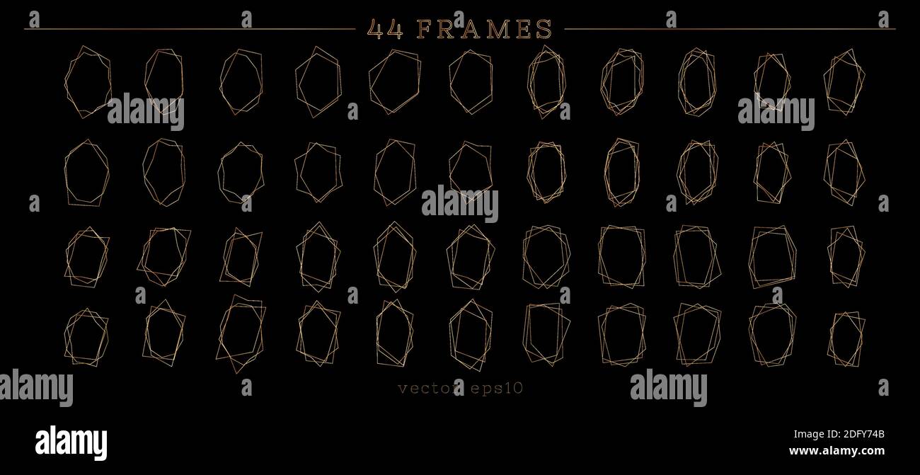 big set of luxury gold thin abstract frames for trendy social media ...