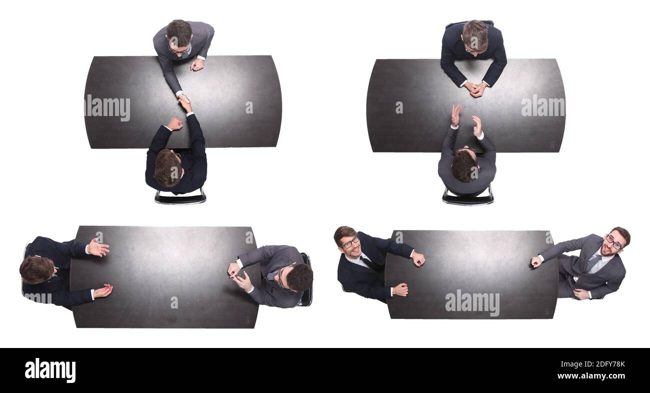 top view. two business people sitting at the Desk Stock Photo - Alamy