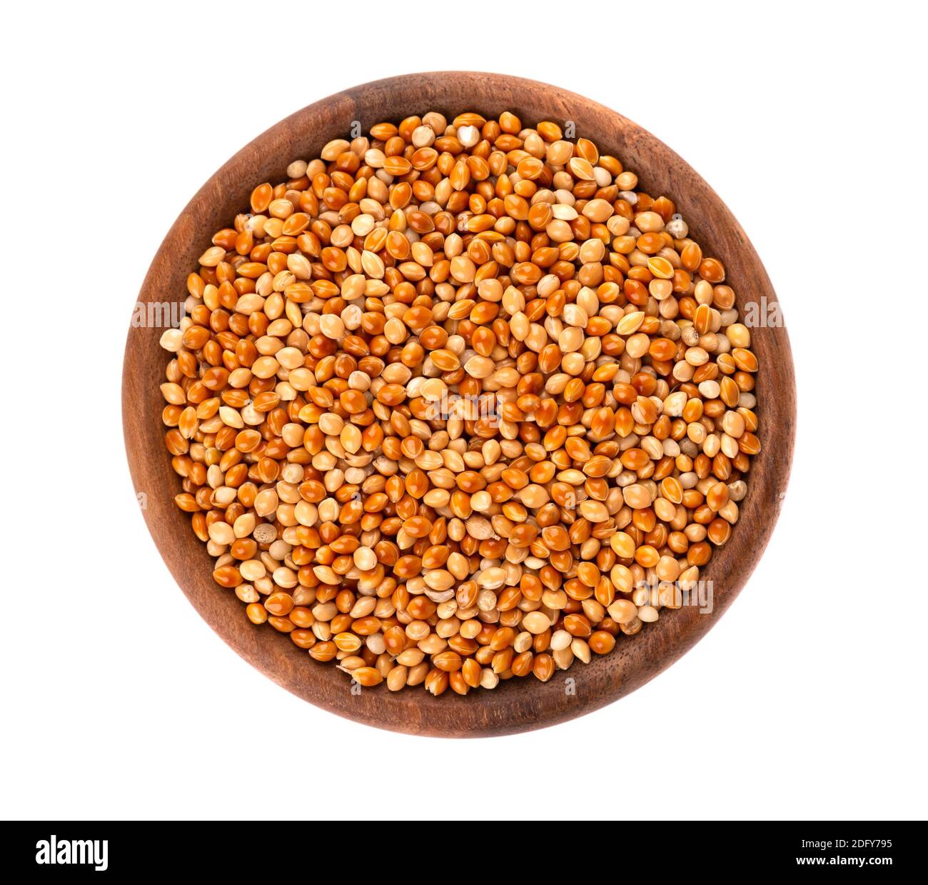 Millet in wooden bowl, isolated on white background. Unpeeled millet ...