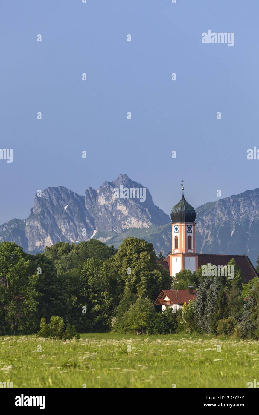geography / travel, Germany, Bavaria, Seeg, steeple of Seeg with ...