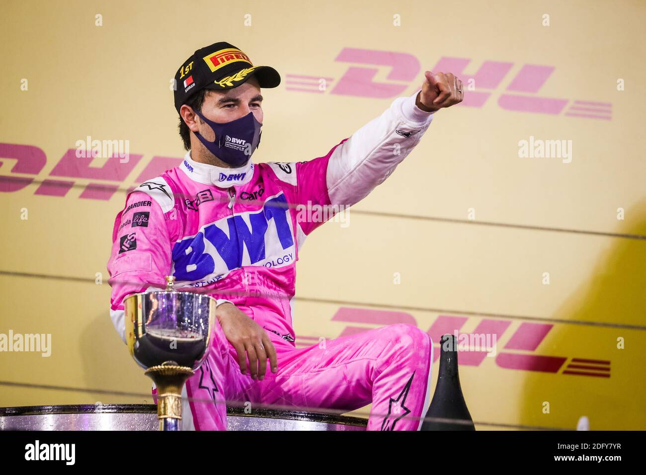 podium PEREZ Sergio (mex), Racing Point F1 RP20, portrait, first win ...