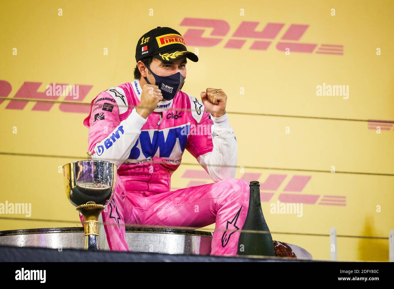 podium PEREZ Sergio (mex), Racing Point F1 RP20, portrait, first win ...