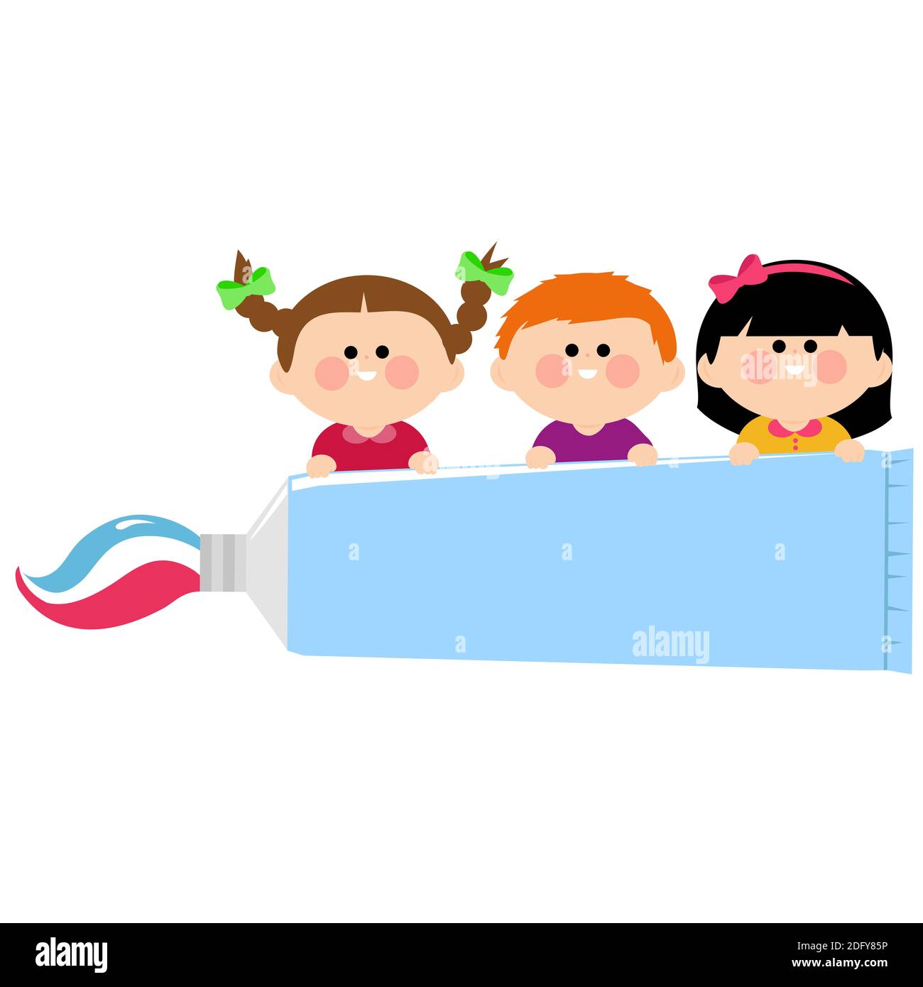 Happy children, boys and girls, smiling with healthy teeth and holding ...