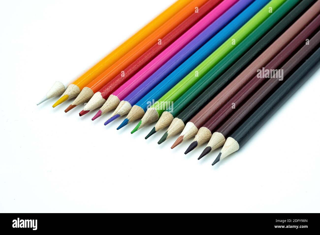 A group of multicolored pencils, isolated on a white background. Bunch ...