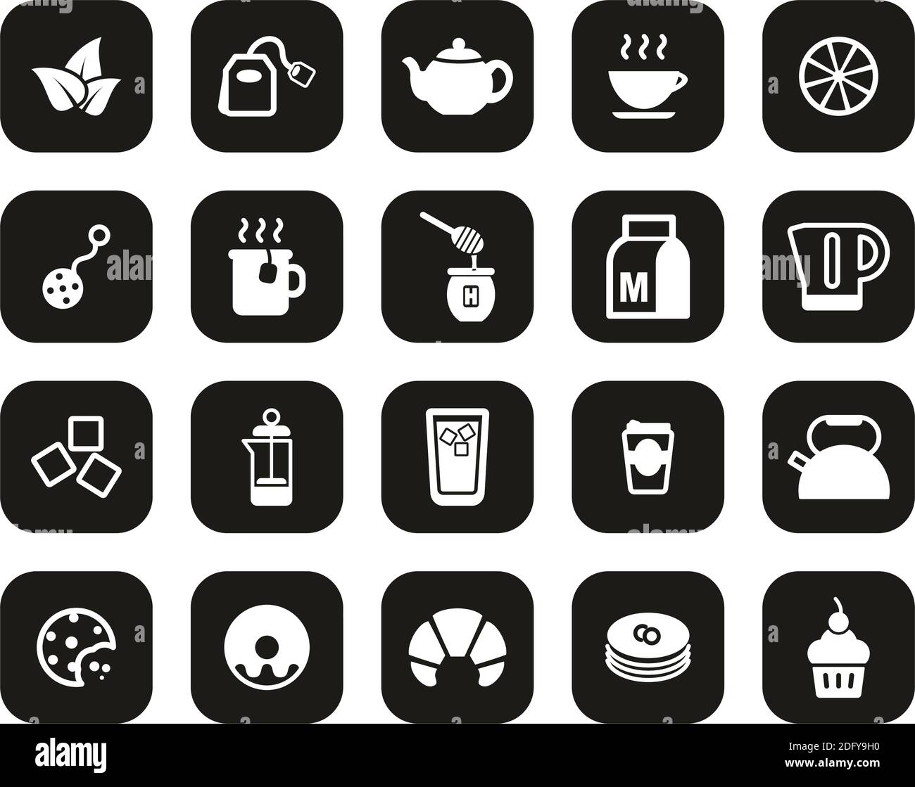 Tea Or Hot Beverage Icons White On Black Flat Design Set Big Stock ...