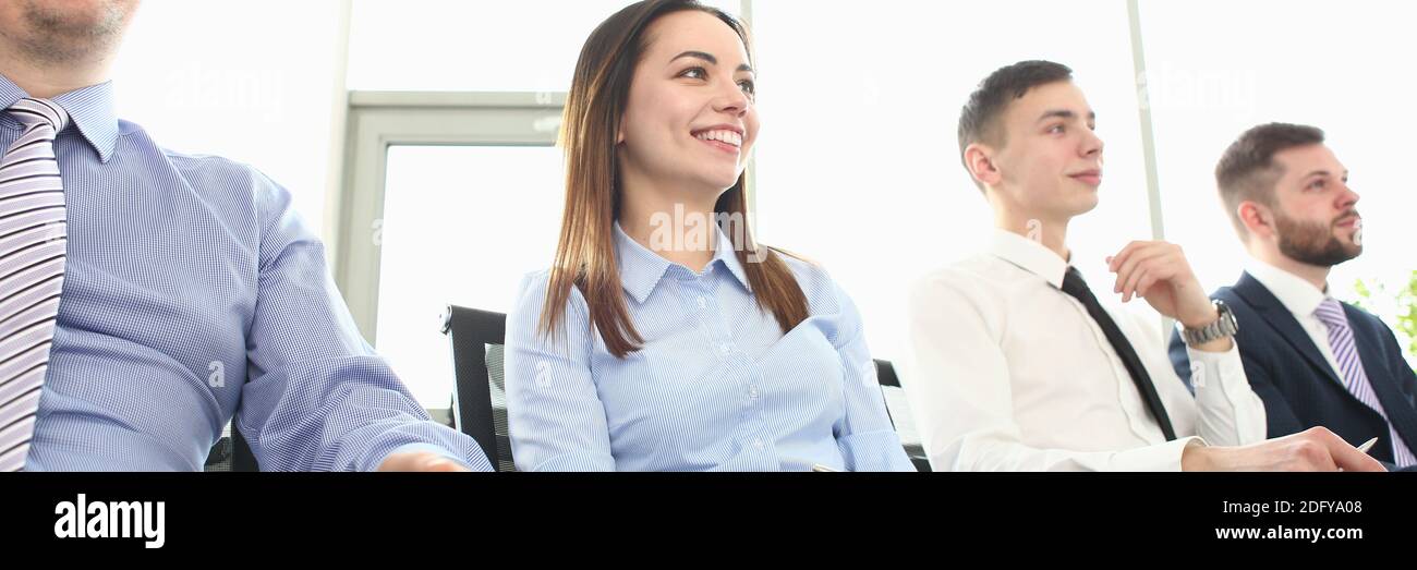 Happy colleagues in office Stock Photo - Alamy