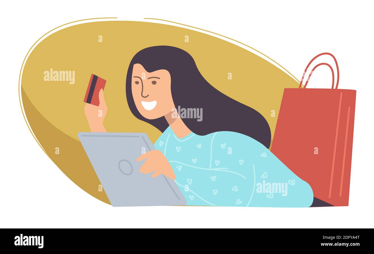 Woman using credit card Stock Vector Images - Alamy