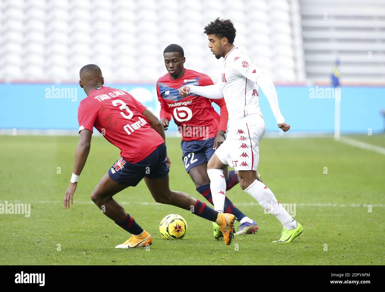Willem Geubbels of Monaco, Timothy Weah of Lille (left) during the ...