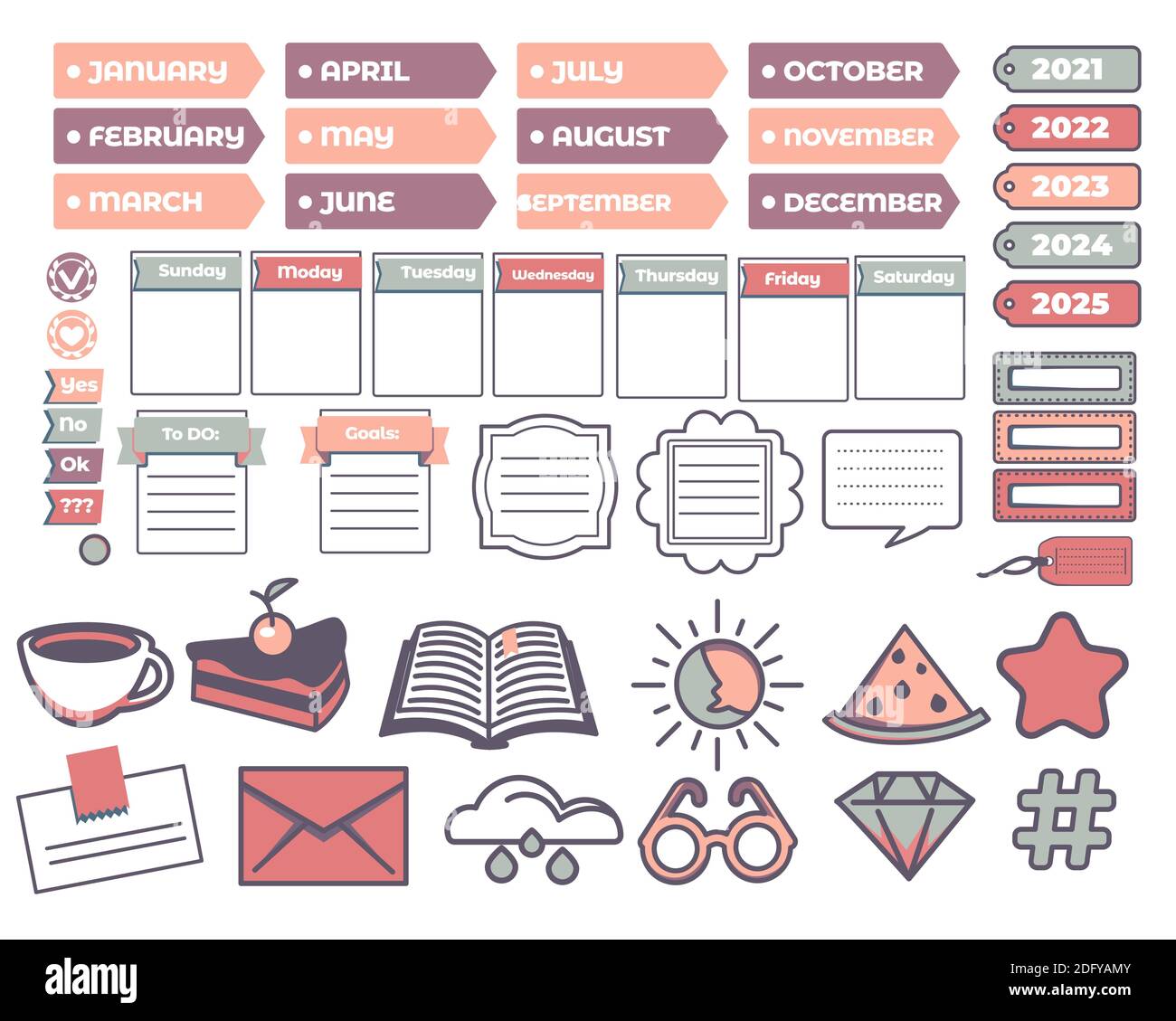 Calendar and decorative stickers labels for diary Stock Vector Image ...