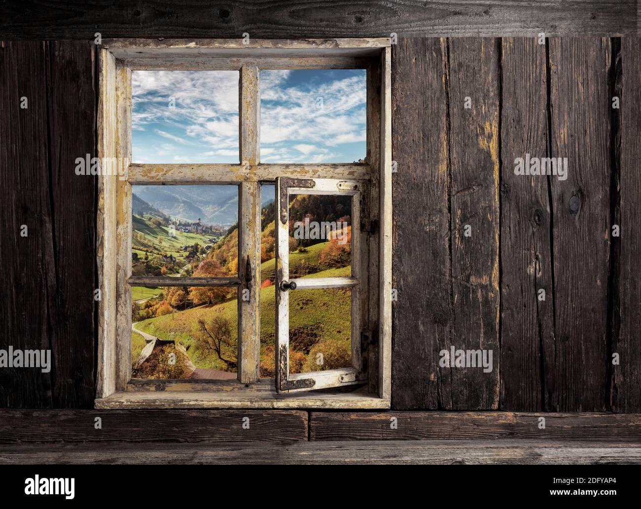 rustic farmhouse parlor with a view from the window Stock Photo - Alamy