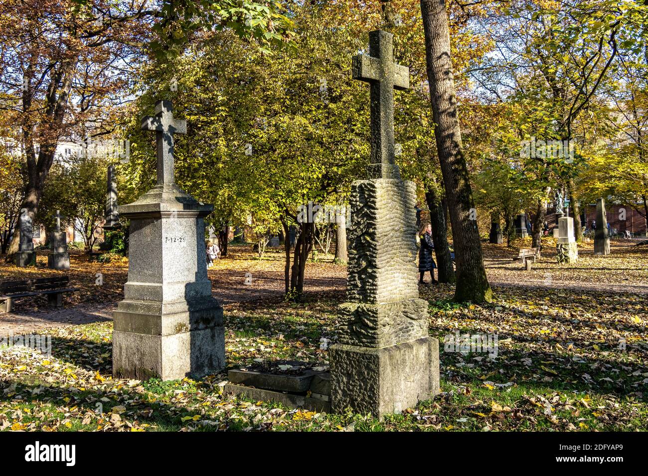 View of famous Old North Cemetery of Munich, Germany with historic ...