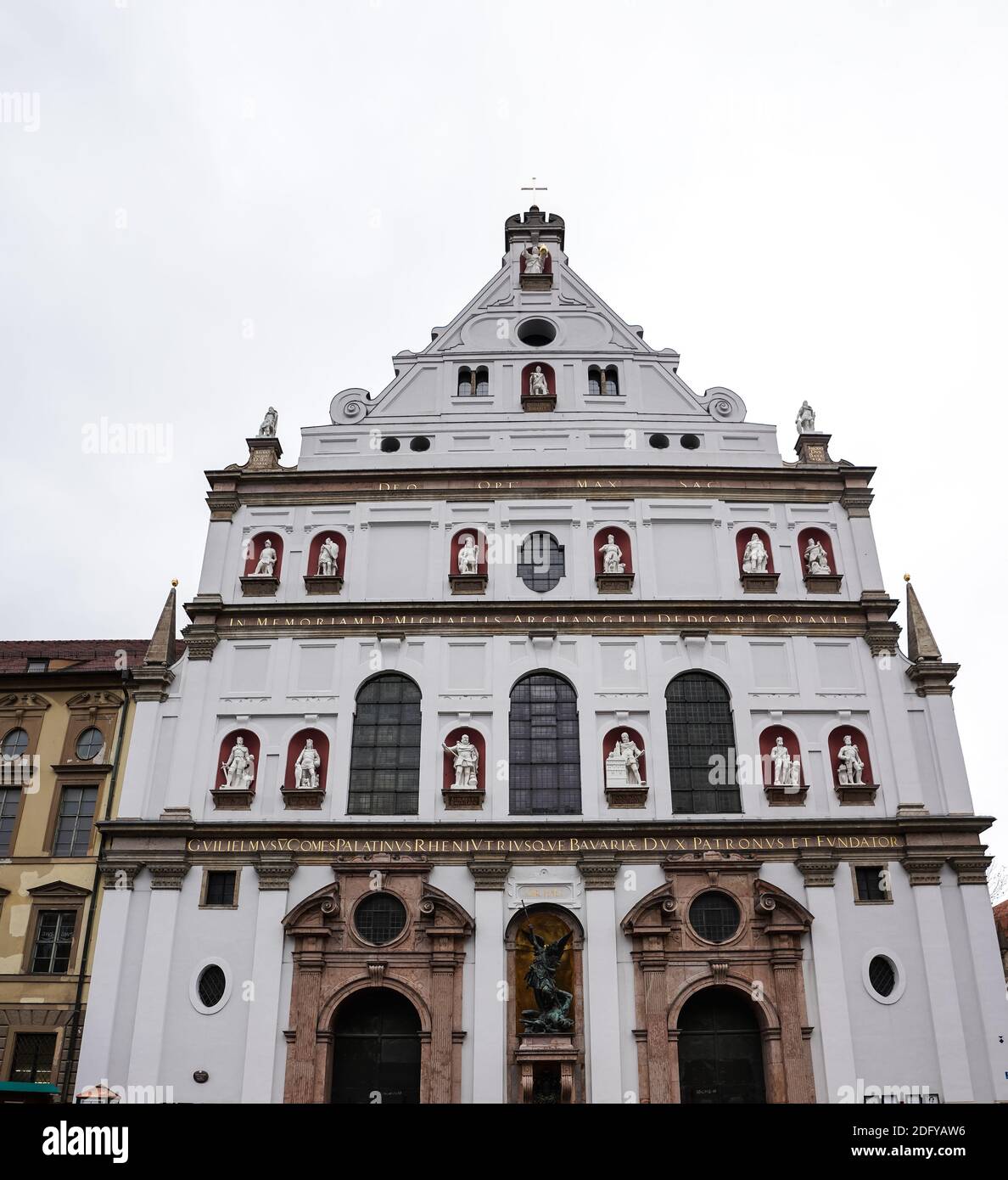 Facade of St. Michael's Church, Michaelskirche in Munich, Germany. The ...