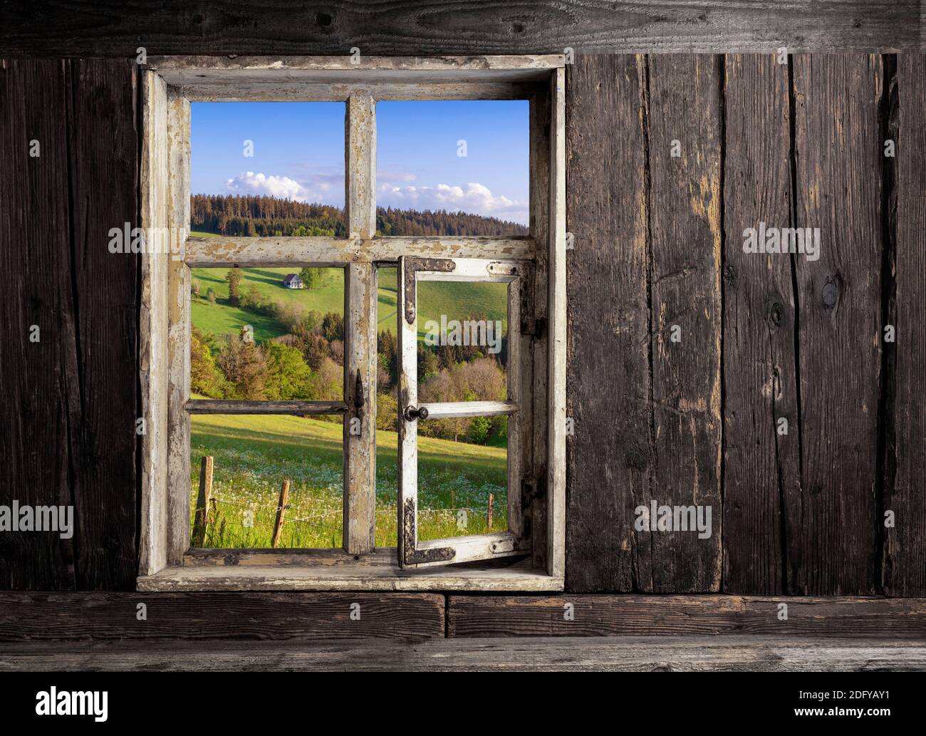 rustic farmhouse parlor with a view from the window Stock Photo - Alamy