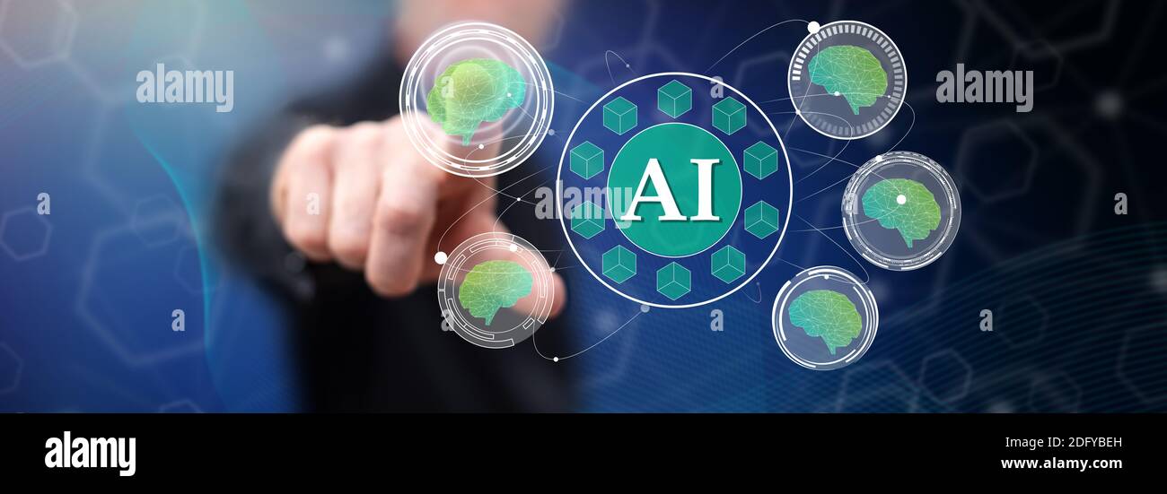 Man touching an ai concept on a touch screen with his finger Stock ...