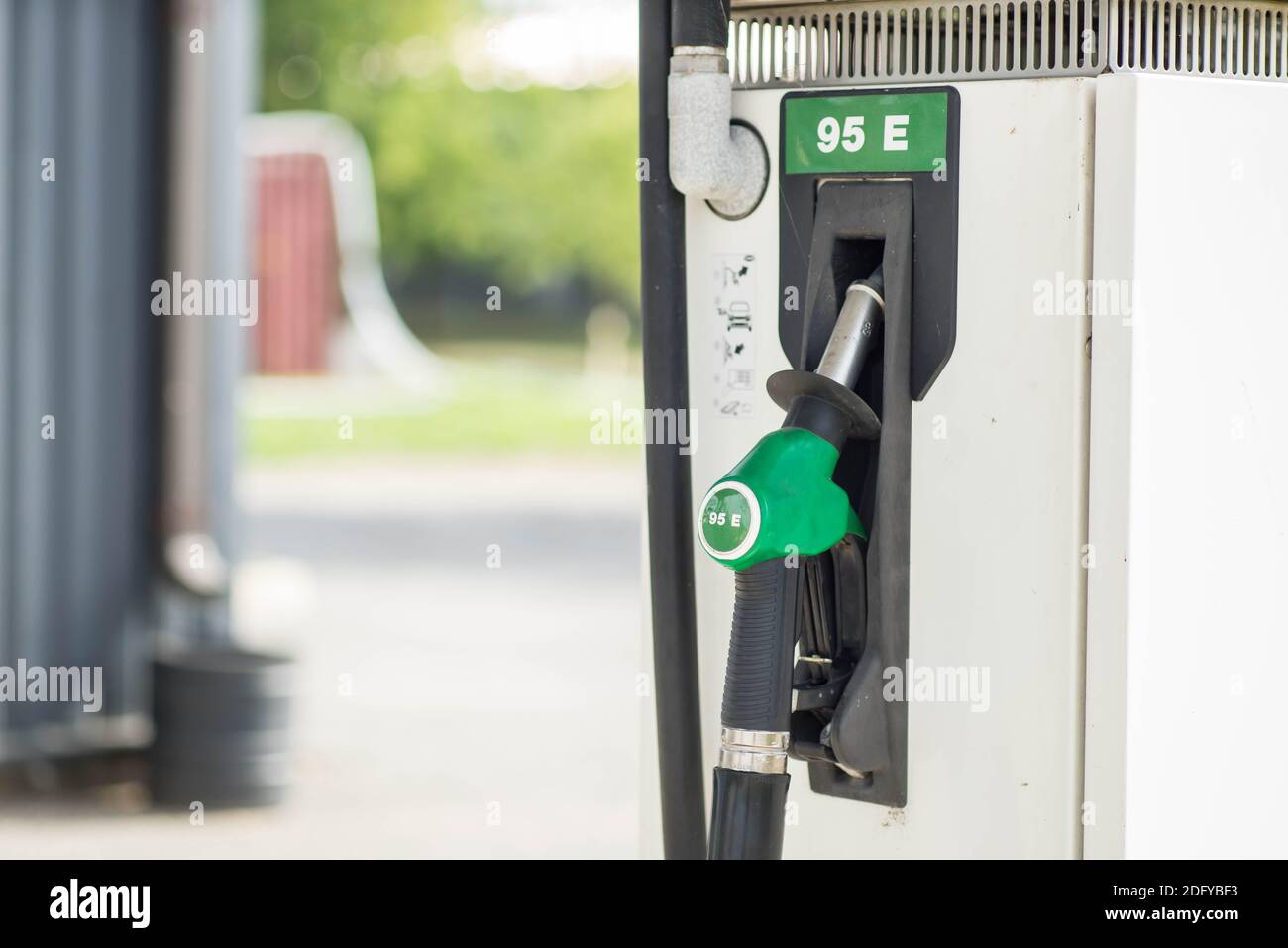 Close-up of gas pump on white bio gas station. Gasoline fuel pump ...