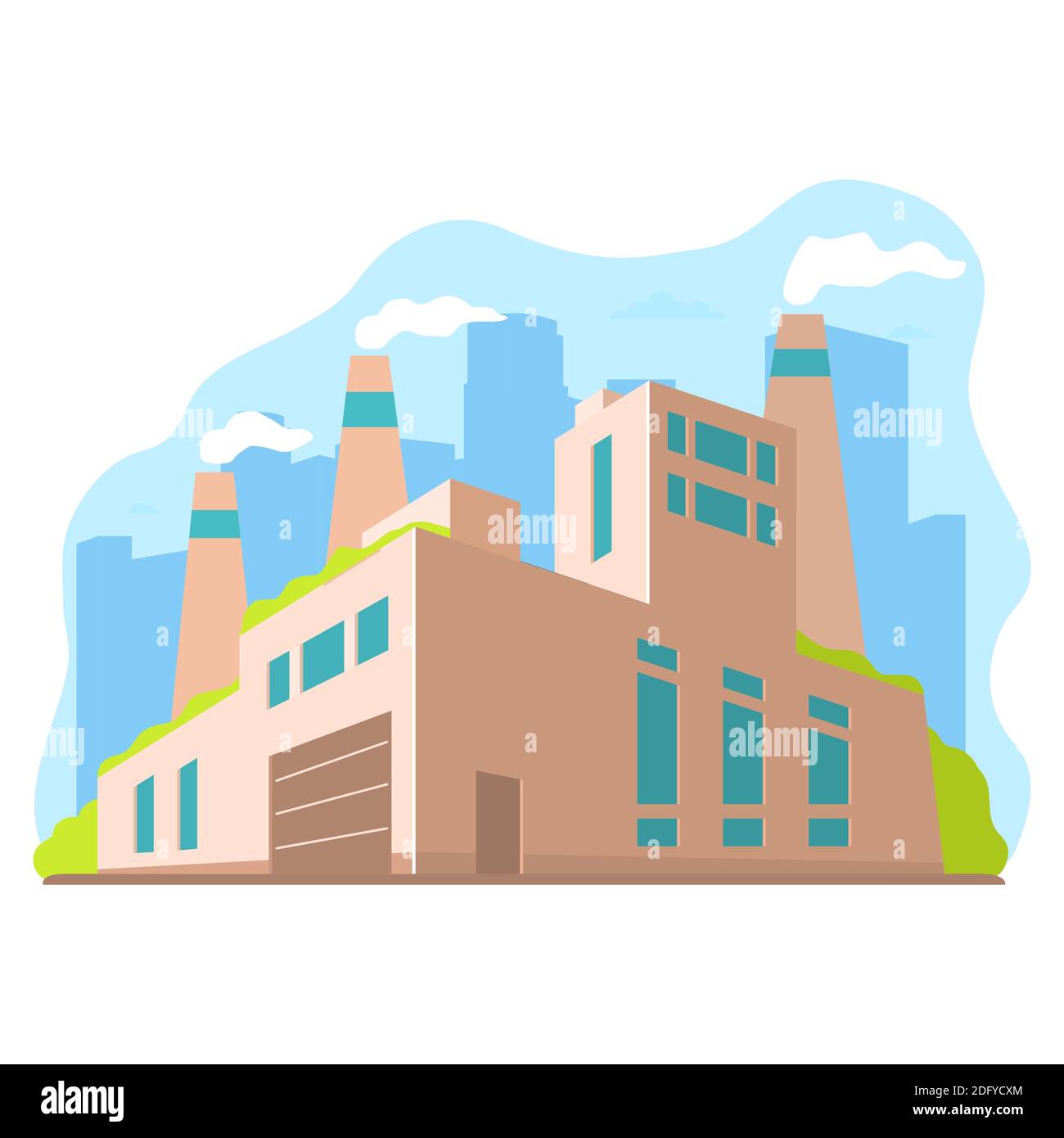 Industrial factory in perspective view. Facade manufacturing building ...