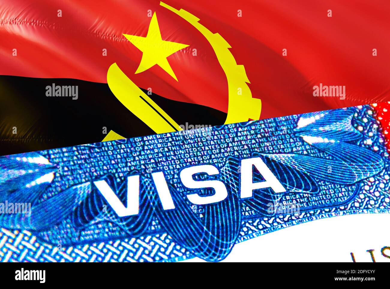 Angola Visa. Travel to Angola focusing on word VISA, 3D rendering ...
