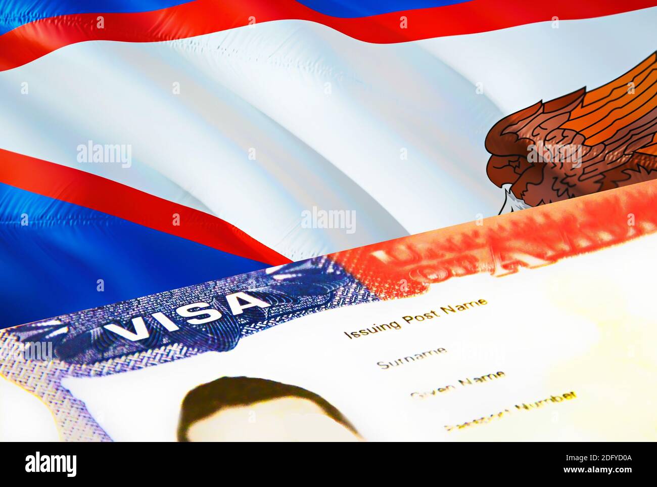 American Samoa immigration document close up. Passport visa on American ...
