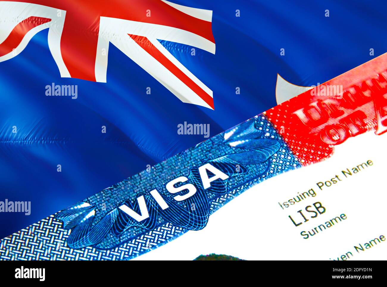 Anguilla immigration visa. Closeup Visa to Anguilla focusing on word ...