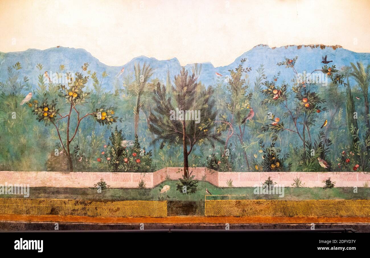 Roman art. The garden painting from Livia's Villa, showing various ...