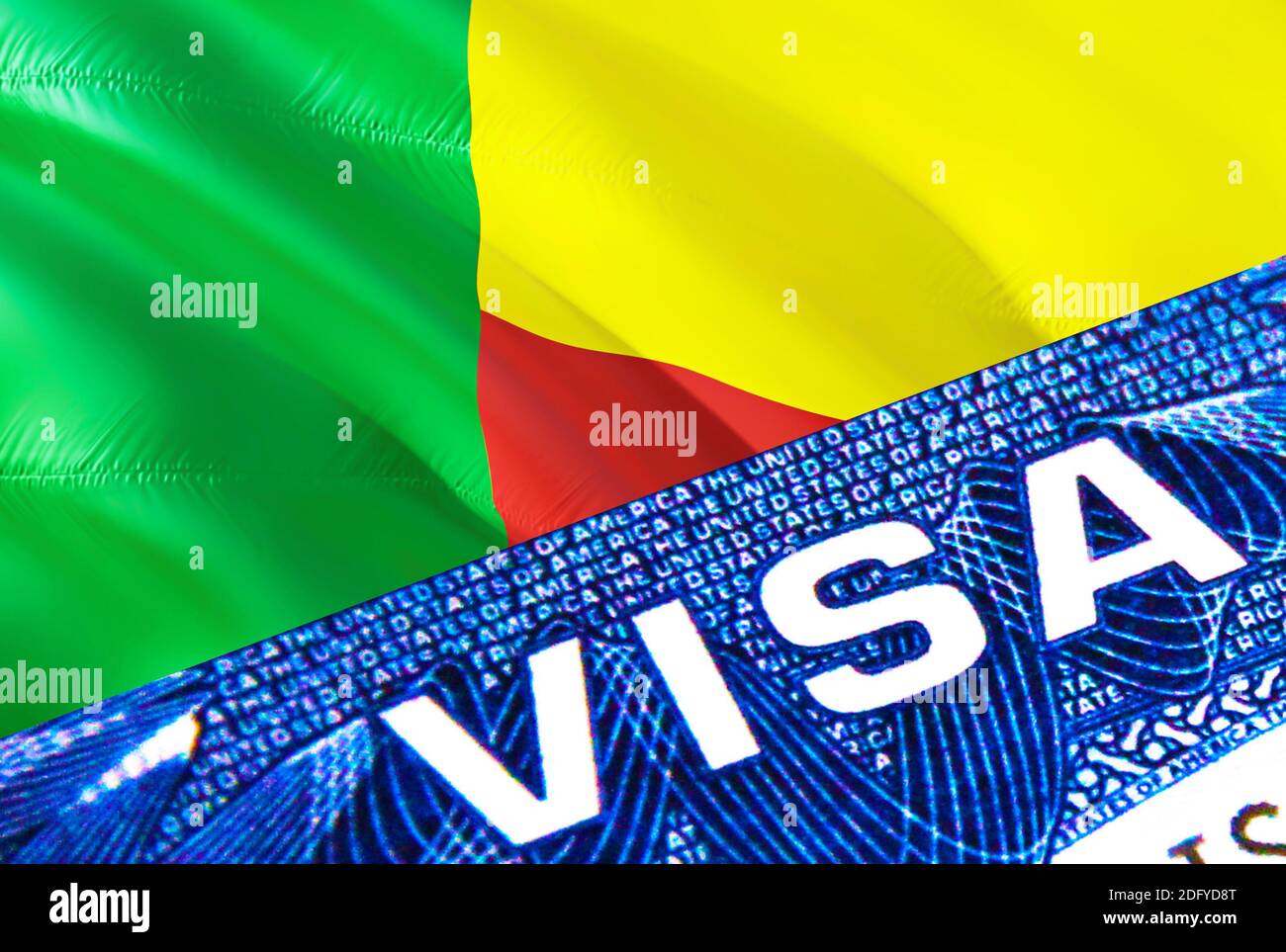Benin visa document close up. Passport visa on Benin flag. Benin ...