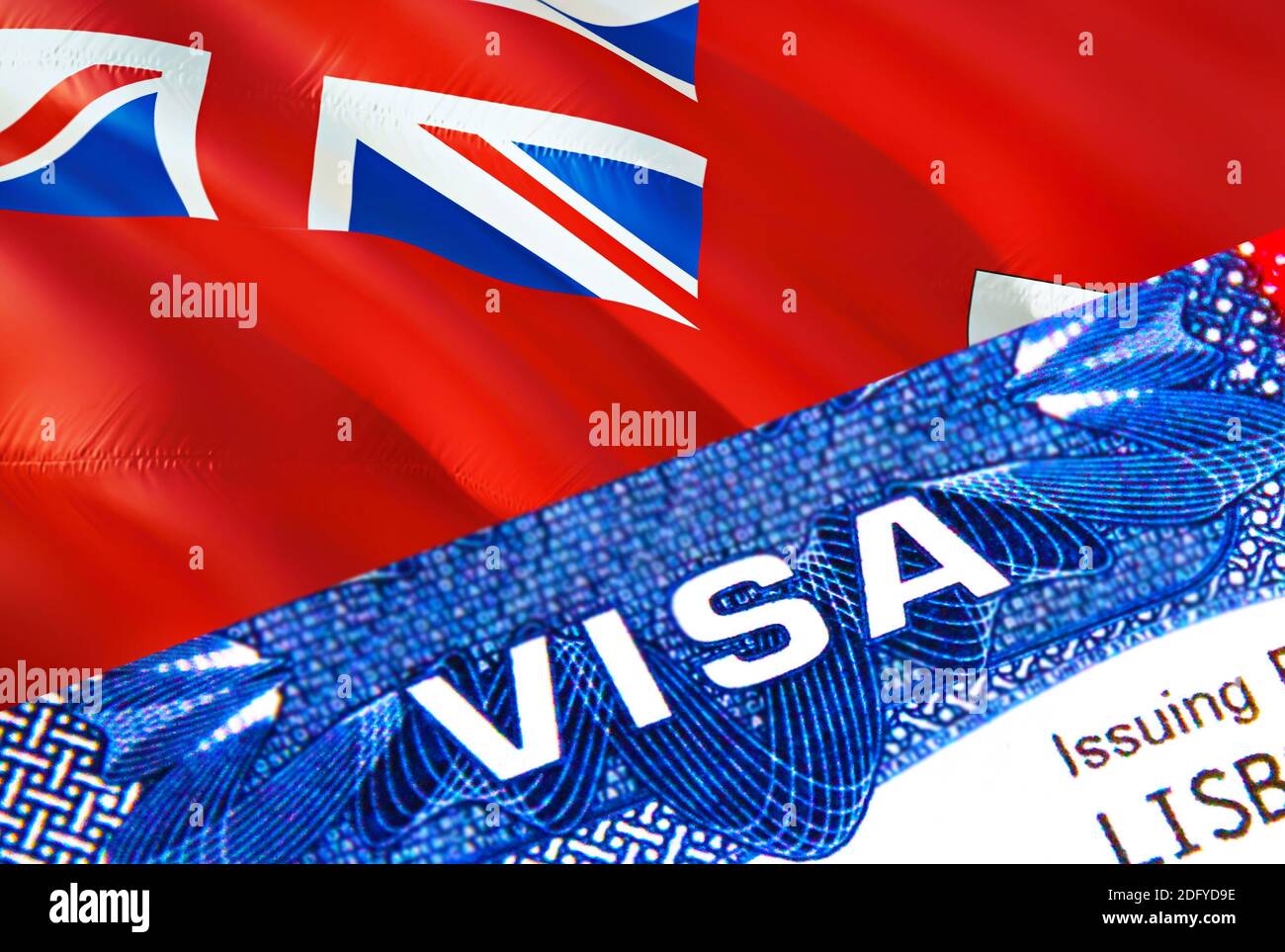 text VISA on Bermuda visa stamp in passport. passport traveling abroad ...