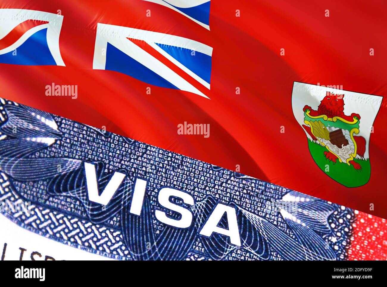 Bermuda Visa Document, with Bermuda flag in background. Bermuda flag ...