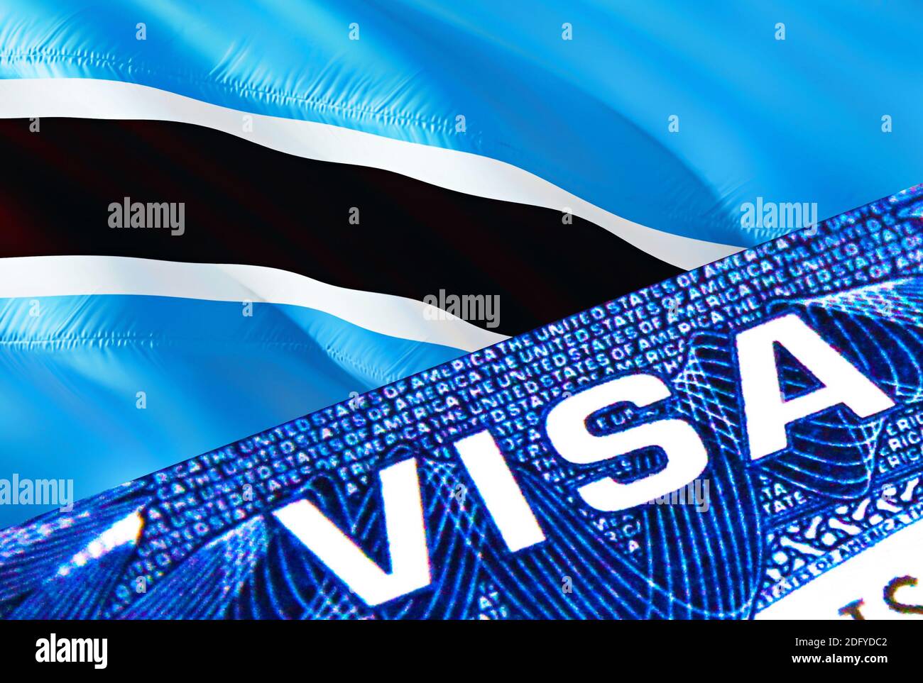 Botswana visa document close up. Passport visa on Botswana flag ...