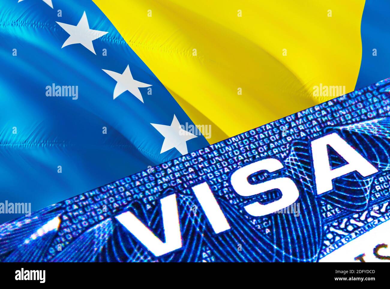 Bosnia and Herzegovina visa document close up. Passport visa on Bosnia ...