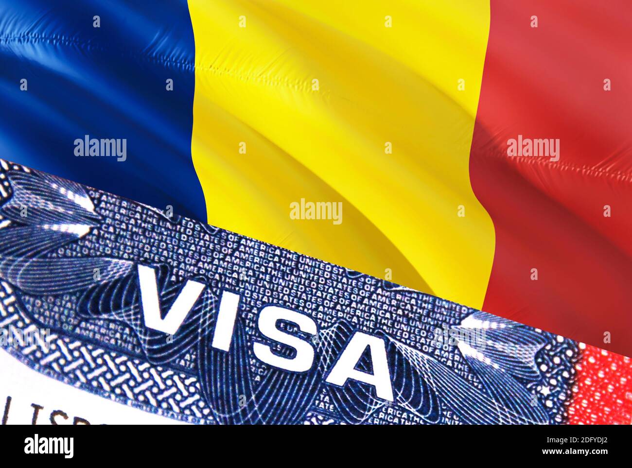 Chad Visa Document, with Chad flag in background. Chad flag with Close ...