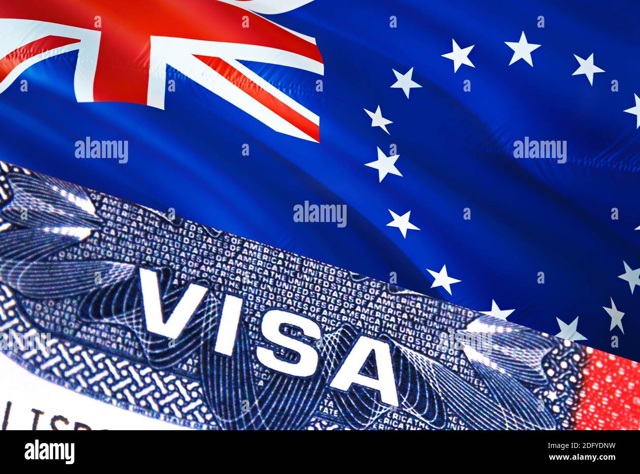 Cook Islands Visa Document, with Cook Islands flag in background. Cook ...