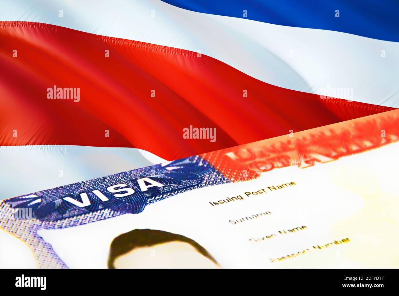 Costa Rica immigration document close up. Passport visa on Costa Rica ...
