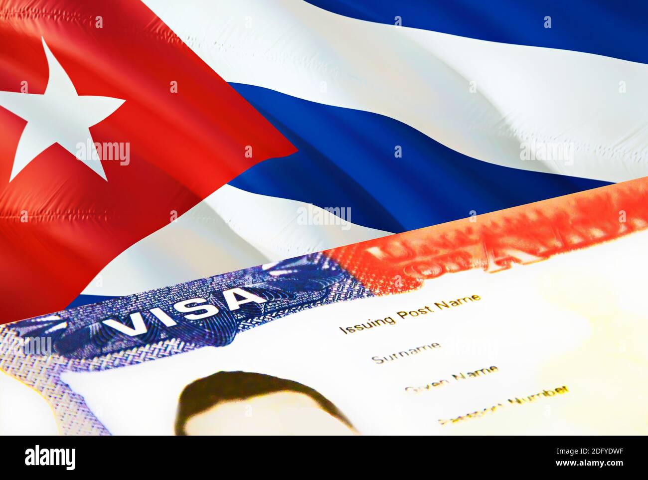 Cuba immigration document close up. Passport visa on Cuba flag. Cuba ...