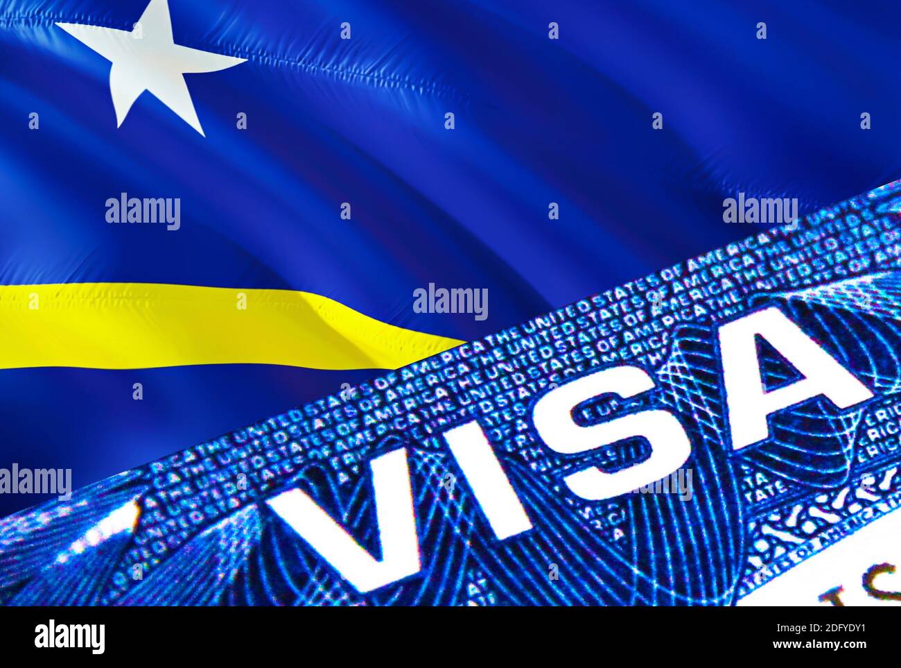 Curacao visa document close up. Passport visa on Curacao flag. Curacao ...