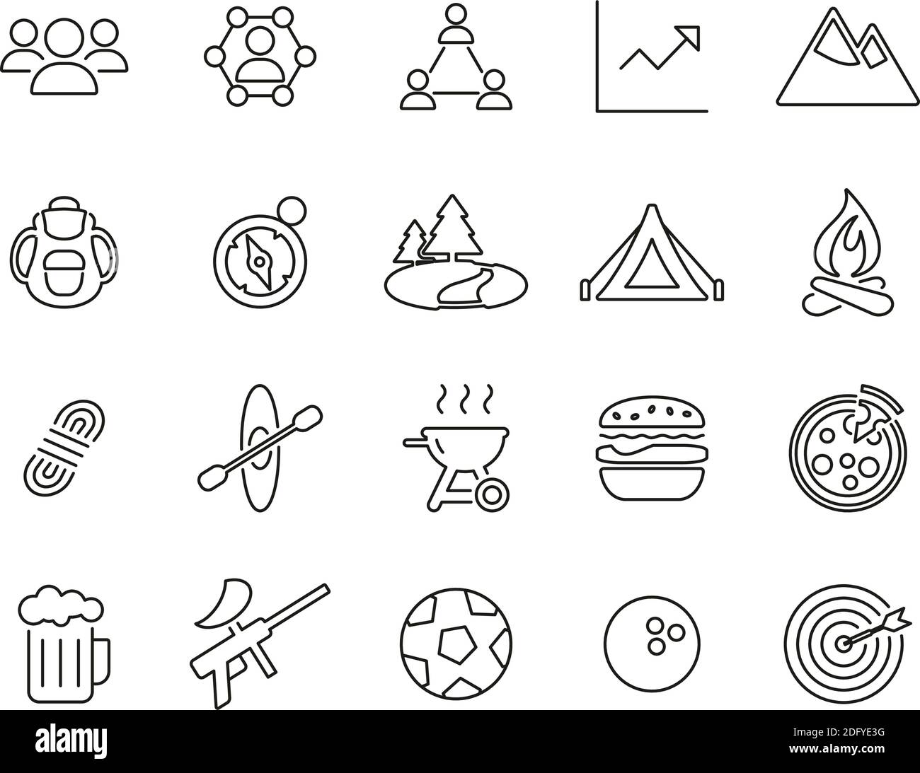 Team Building Icons Black & White Thin Line Set Big Stock Vector Image ...