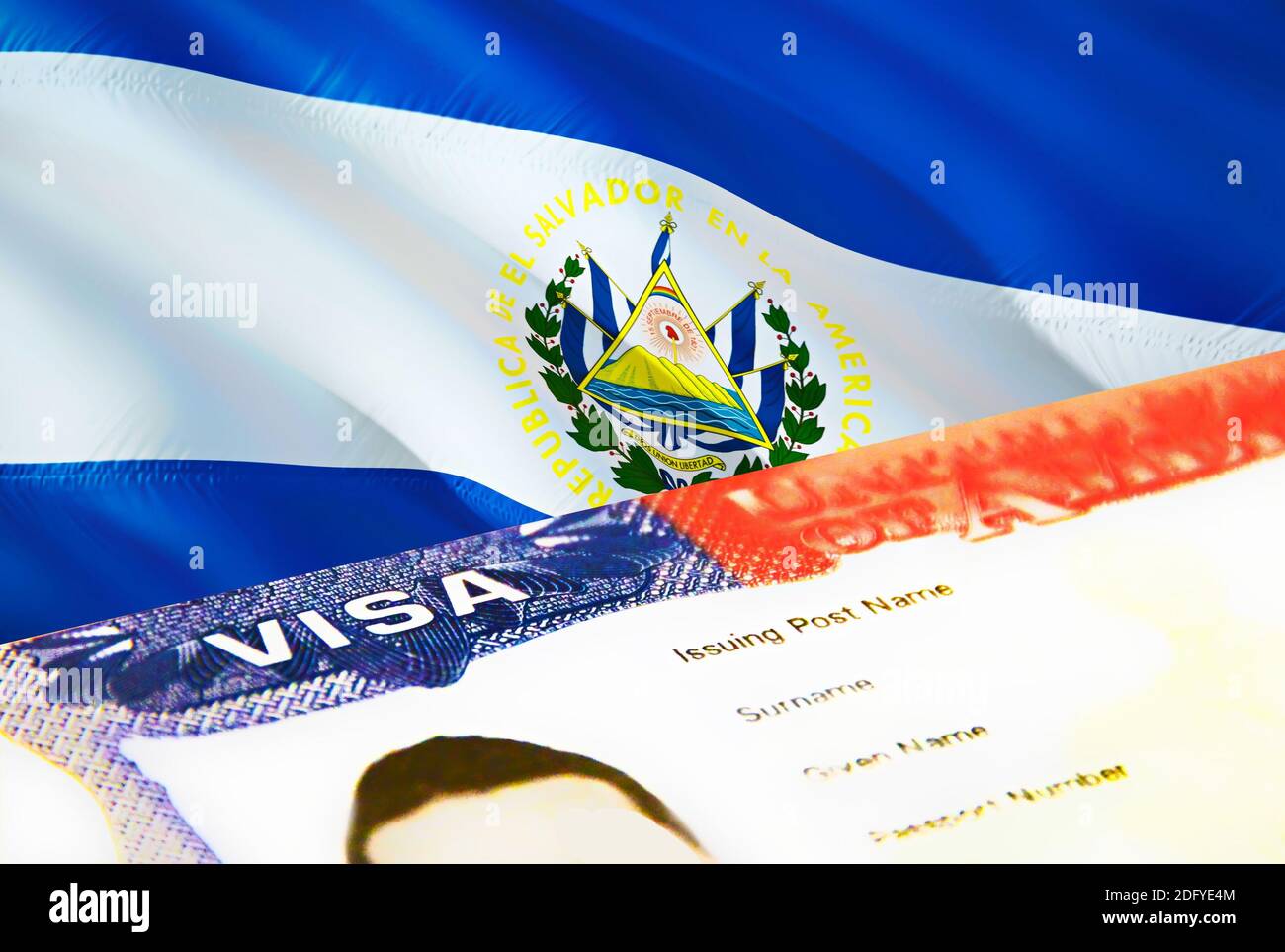 El Salvador immigration document close up. Passport visa on El Salvador ...