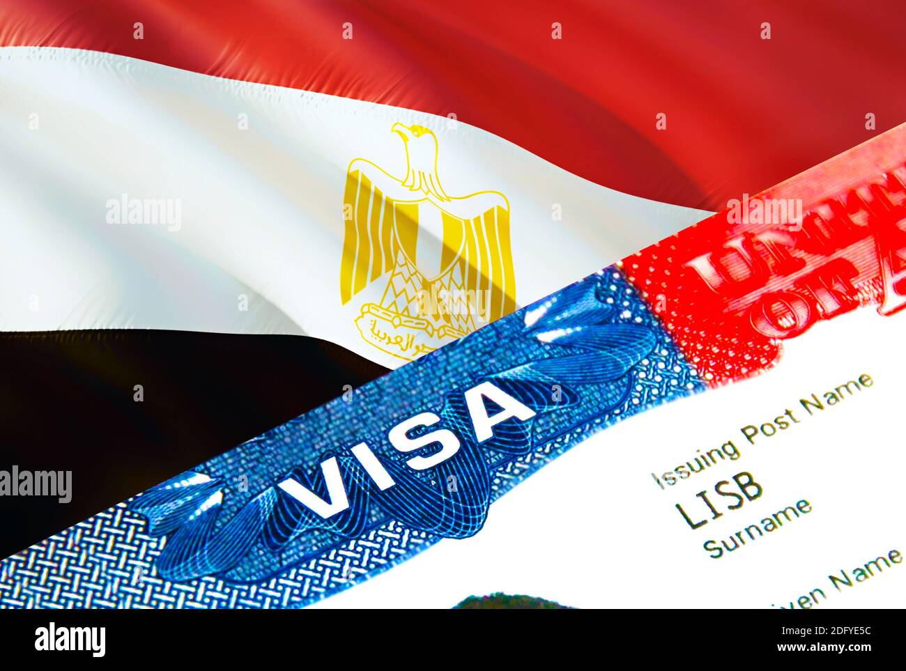 Egypt immigration visa. Closeup Visa to Egypt focusing on word VISA, 3D ...