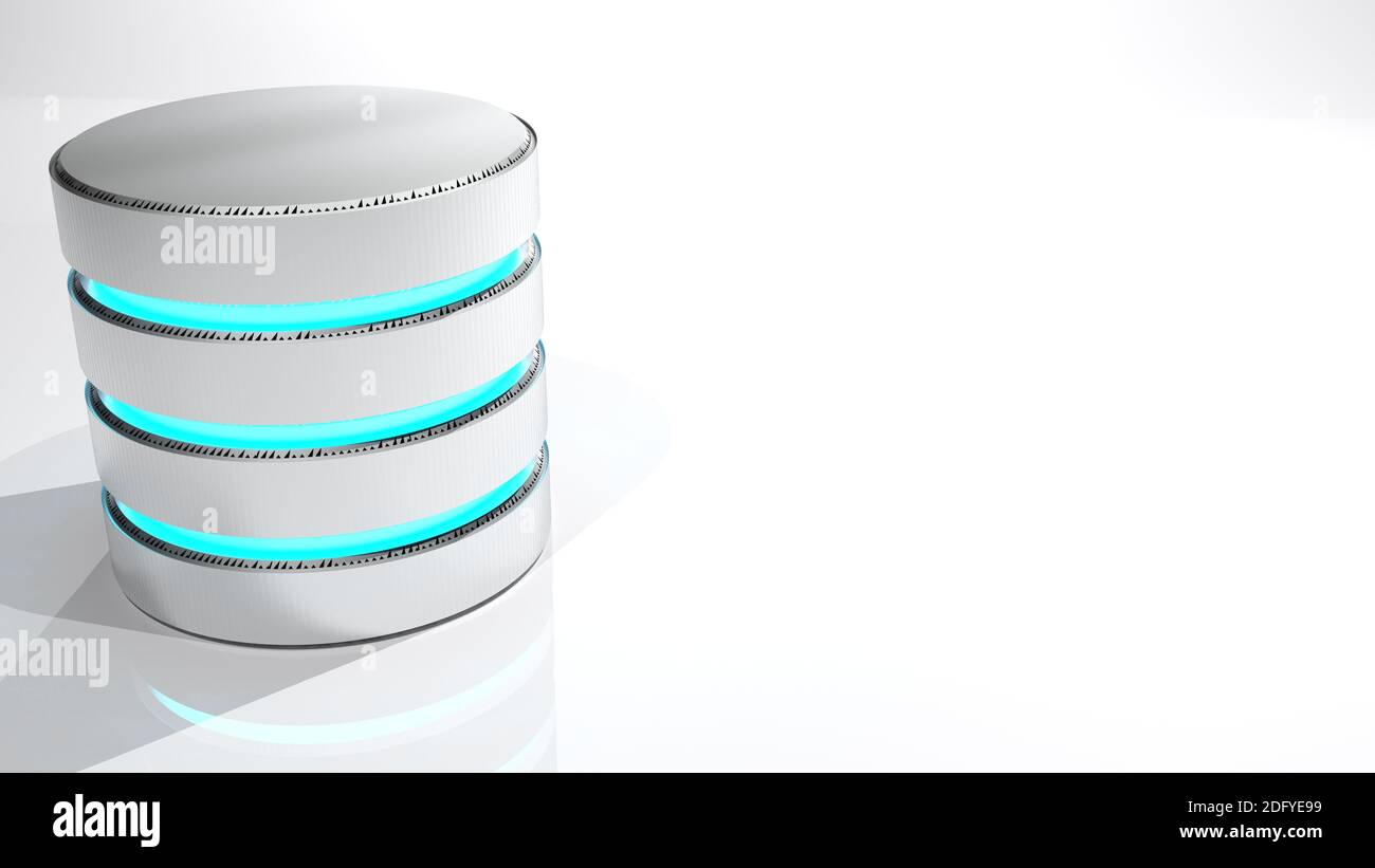 DATABASE technology concept image with metallic disks and blue light ...